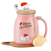 China Ceramic 380ml Cute Cat Coffee Mug with 3D Cat Design and Bamboo Lid for sale