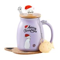 China Ceramic 380ml Cute Cat Coffee Mug with 3D Cat Design and Bamboo Lid for sale
