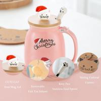 China Ceramic 380ml Cute Cat Coffee Mug with 3D Cat Design and Bamboo Lid for sale