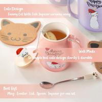 China Ceramic 380ml Cute Cat Coffee Mug with 3D Cat Design and Bamboo Lid for sale