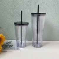 China 16oz 24oz Double Walled Plastic Water Bottle with Lid and Straw for Student Sports for sale