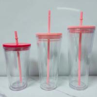 China 16oz 24oz Double Walled Plastic Water Bottle with Lid and Straw for Student Sports for sale