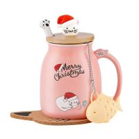 China 380ml Cute Purple Ceramic Coffee Cup Porcelain Christmas Mug with Kitty Lid and Spoon for sale