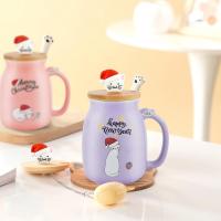 China 380ml Cute Purple Ceramic Coffee Cup Porcelain Christmas Mug with Kitty Lid and Spoon for sale