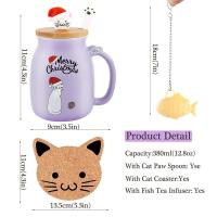 China 380ml Cute Purple Ceramic Coffee Cup Porcelain Christmas Mug with Kitty Lid and Spoon for sale