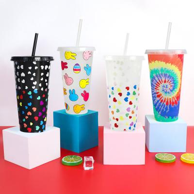 China BPA Free Plastic Coffee Cup 24oz Cold Water Bottle with Lid and Straw Reusable for sale