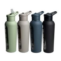 China Motivational Glass Water Bottle 700ml 1000ml with Silicone Sleeve Time Marker Reminder for sale