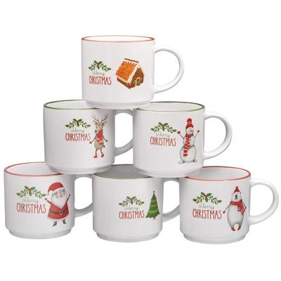 China 14oz Ceramic Coffee Milk Mug Porcelain White Christmas Cute Design Sustainable for sale
