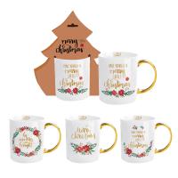 China 14oz Ceramic Coffee Milk Mug Porcelain White Christmas Cute Design Sustainable for sale