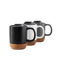 China 450ml Custom Logo Matte Black White Cork Base Ceramic Coffee Travel Mug with PP Lid for sale