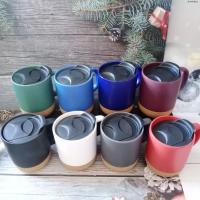 China Ceramic Coffee Mugs with Insulated Wooden Cork Base Custom Nordic Matte Black 350ml for sale