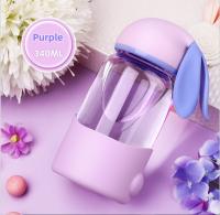 China Wholesale 340ML Bunny Ear Glass Water Bottle for Children Custom Logo Cute Rabbit Ear Cup for sale