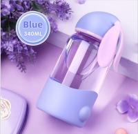 China Wholesale 340ML Bunny Ear Glass Water Bottle for Children Custom Logo Cute Rabbit Ear Cup for sale
