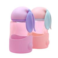 China Wholesale 340ml Bunny Ear Glass Water Bottle for Kids Cute Rabbit Design Custom Color for sale