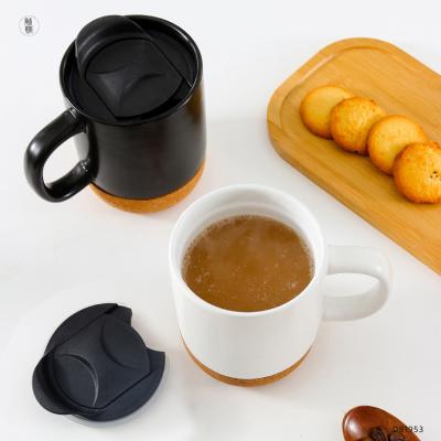 China 14 oz Ceramic Mug with Cork Base and PP Lid Custom Design for Mother Day Valentine Day Gifts for sale