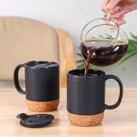 China 14 OZ Cork Base Stoneware Matte Custom Design Ceramic Coffee Mug With PP Lid and Durable for sale