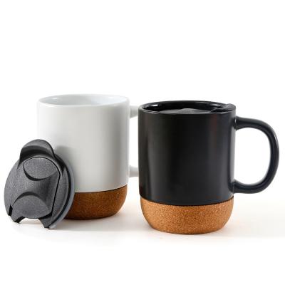 China Custom Logo 15oz Sublimation Porcelain Coffee Mug with Wooden Bottom Black Ceramic Cup for sale