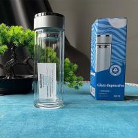 China Custom Logo Borosilicate Glass Water Bottle 300ml Double Layer with Lid Hot Cold for sale