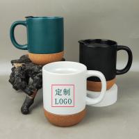 China Custom Logo 15oz Sublimation Porcelain Coffee Mug with Wooden Bottom Black Ceramic Cup for sale