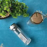 China Custom Logo Borosilicate Glass Water Bottle 300ml Double Layer with Lid Hot Cold for sale