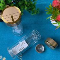 China Custom Logo Borosilicate Glass Water Bottle 300ml Double Layer with Lid Hot Cold for sale