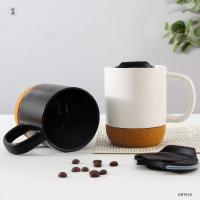 China Custom Logo 15oz Sublimation Porcelain Coffee Mug Ceramic Cup with Lid and Wooden Bottom for sale
