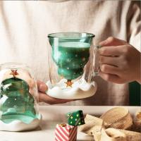 China Christmas Tree Double Glass Mug 200ml 300ml High Borosilicate Heat Resistant Gift for sale