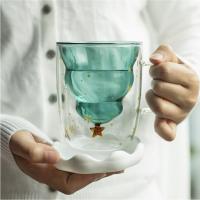 China Christmas Tree Double Glass Mug 200ml 300ml High Borosilicate Heat Resistant Gift for sale