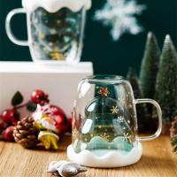 China Christmas Tree Double Glass Mug 200ml 300ml High Borosilicate Heat Resistant Gift for sale