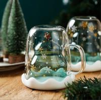 China Christmas Tree Double Glass Mug 200ml 300ml High Borosilicate Heat Resistant Gift for sale