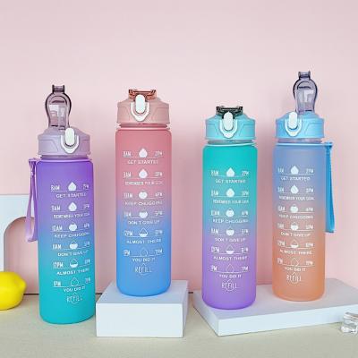 China Custom Pattern 30oz BPA Free Plastic Water Bottle With Time Marker and 900Ml Capacity for sale