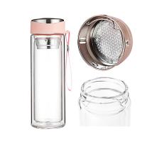 China Zhishang 320ml Double Wall Glass Water Bottle with Tea Infuser High Borosilicate for sale