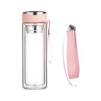 China Zhishang 320ml Double Wall Glass Water Bottle with Tea Infuser High Borosilicate for sale