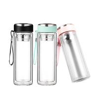 China Zhishang 320ml Double Wall Glass Water Bottle with Tea Infuser High Borosilicate for sale