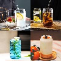 China 16oz Glass Can Shaped Mug with Bamboo Lid for Ice Cream Soda Coffee Tea 7x7.5x13.5cm for sale