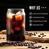 China 16oz Glass Can Shaped Mug with Bamboo Lid for Ice Cream Soda Coffee Tea 7x7.5x13.5cm for sale
