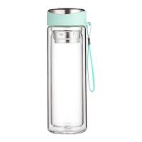 China 320ml Pink Double Wall Glass Water Bottle with Tea Infuser and Lid for sale