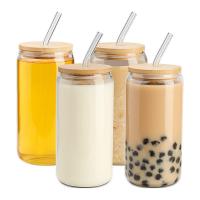 China 16oz Glass Can with Straw for Beverages Soda Milk Tea Beer 7x7.5x13.5cm for sale