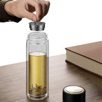 China Custom Logo Sublimation Glass Water Bottle 520ml Wide Mouth Transparent Double Wall for sale