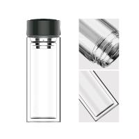 China Custom Logo Sublimation Glass Water Bottle 520ml Wide Mouth Transparent Double Wall for sale