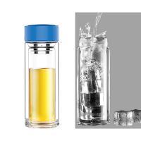 China Custom Logo Sublimation Glass Water Bottle 520ml Wide Mouth Transparent Double Wall for sale