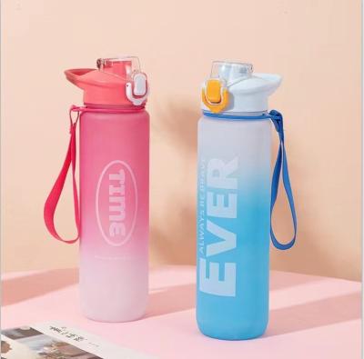 China Korean Style 1000ml Gradient Color Space Cup Leak Proof Plastic Sports Water Bottle for Outdoor Travel for sale