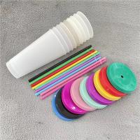 China Customized Logo Acceptable 16oz 24oz BPA Free Plastic Coffee Cups With Lid And Straw for sale