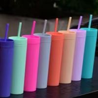 China 16oz BPA Free Plastic Water Bottle with Straw and Lid Custom Color Double Wall for sale