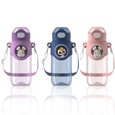 China 690ml Cartoon Plastic Kettle Portable Leak-proof Cup with Rope Elastic Lid Accessories for sale