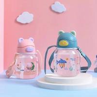 China 450ml PC Plastic Cute Bear Shape Water Cup With Straw And Rope Leakproof Water Bottle for sale