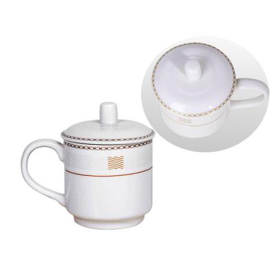 China Bulk Ceramic Grandpa Mug with Lid Hand Grip 430ml White Coffee Mug for sale