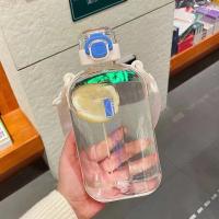 China 750ml Square Clear Plastic Water Bottle with Leak Proof Lid and Rope Handle for sale