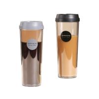 China Reusable Double Wall Transparent Plastic Teacup with Lid 320ml 420ml 520ml 700ml Camping for sale