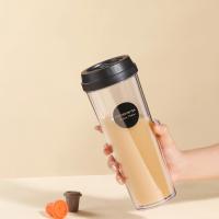 China Reusable Double Wall Transparent Plastic Teacup with Lid 320ml 420ml 520ml 700ml Camping for sale